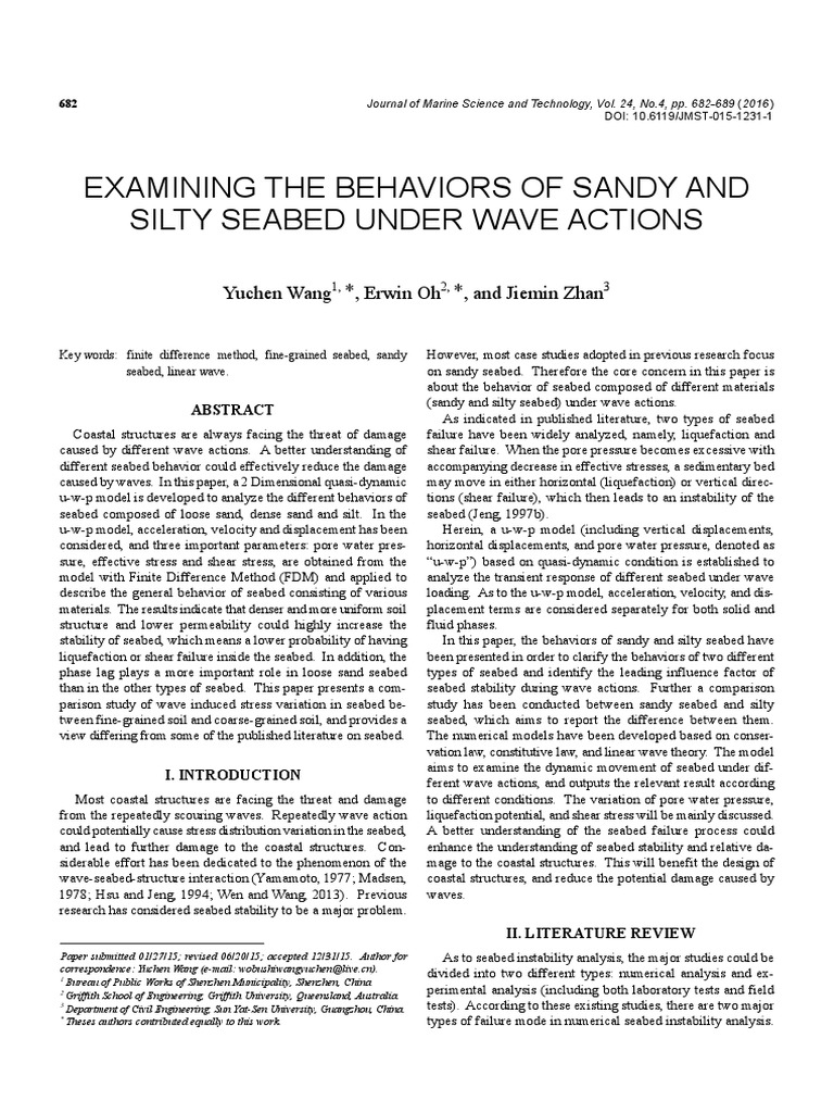 Examining The Behaviors of Sandy and Silty Seabed Under Wave Actions ...