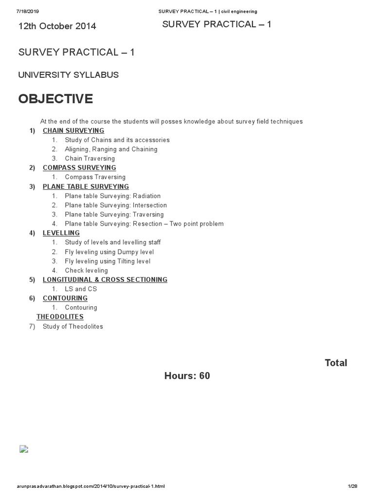 Objective: Survey Practical - 1 | PDF | Surveying | Compass