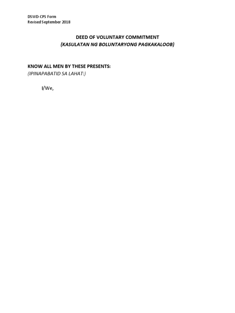 Deed of Voluntary Commitment Form | PDF