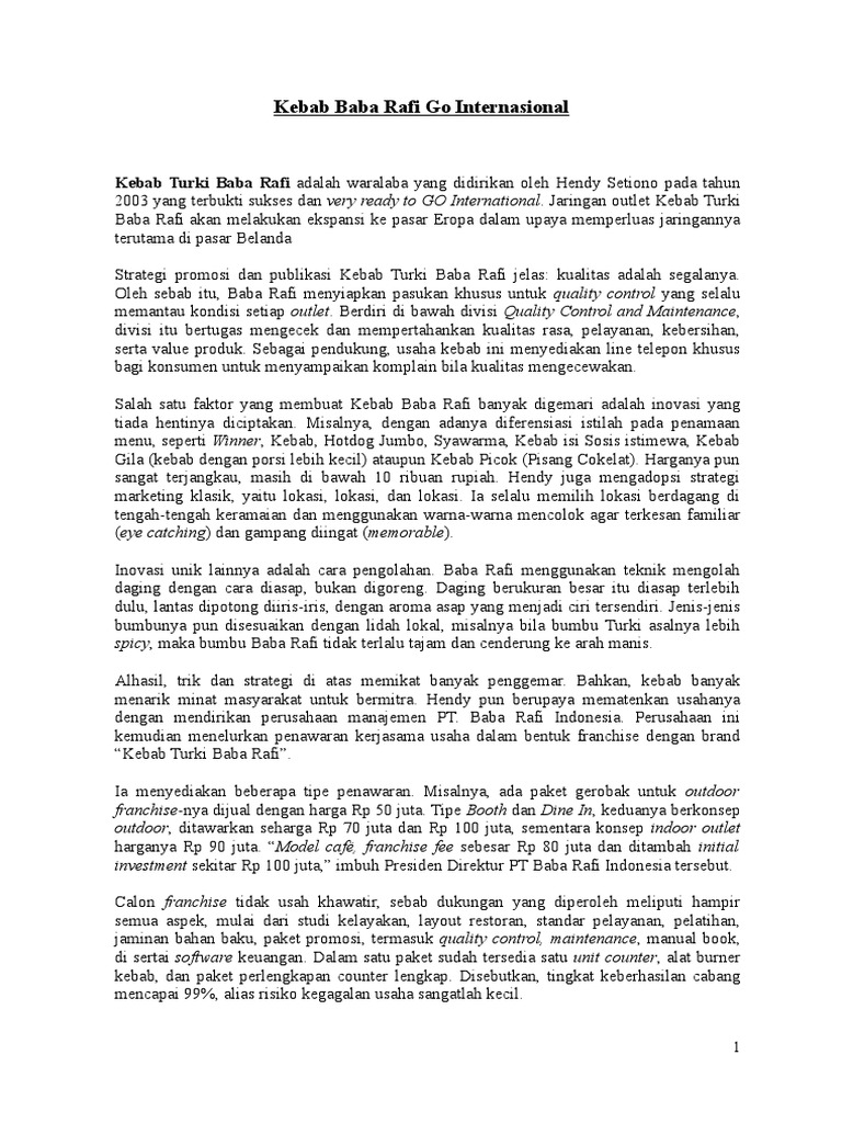 Kebab Baba Rafi Go Internasional | PDF | Bisnis