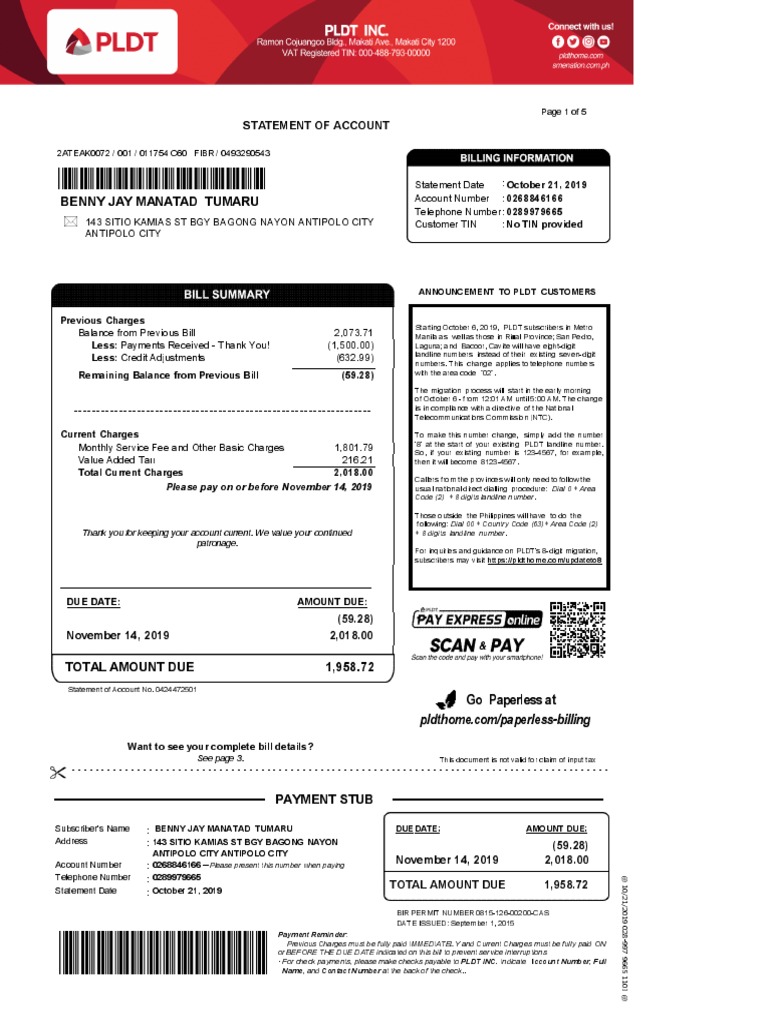 PLDT October | PDF | Payments | Credit Card