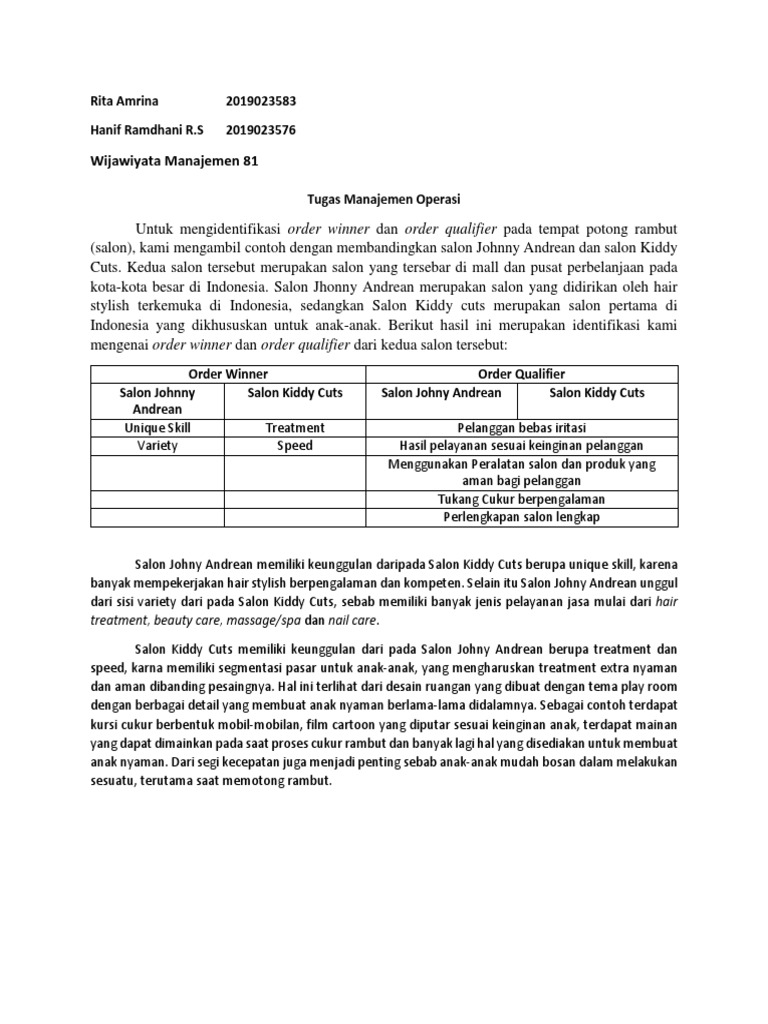 Tugas Order Winner Dan Qualifier | PDF