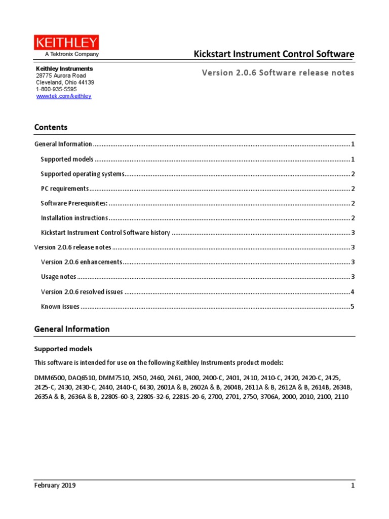 Kickstart Instrument Control Software: Version 2.0.6 Software Release ...