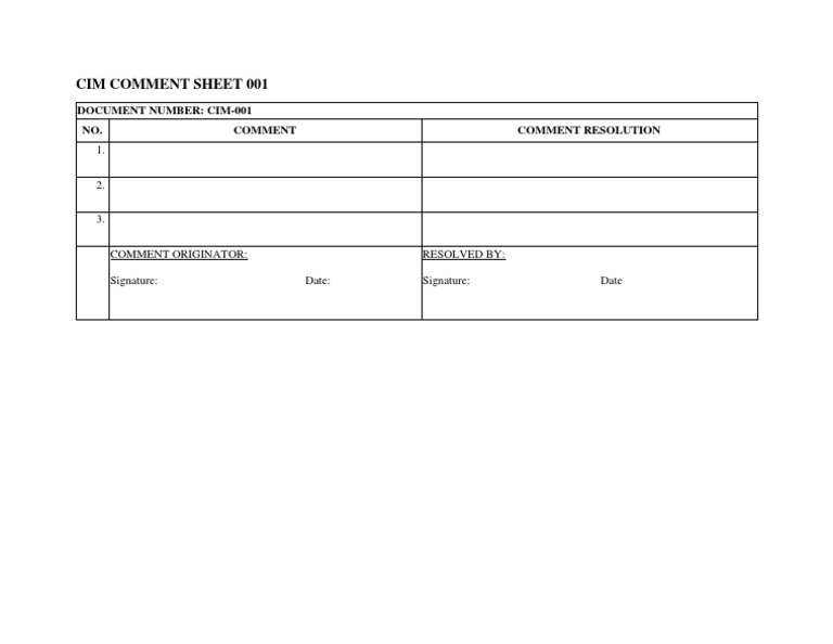 Cim Comment Sheet 001 | PDF