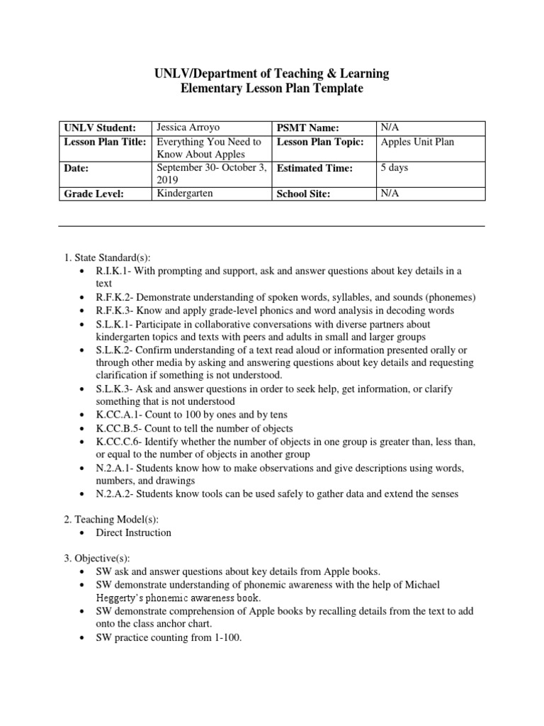 Kindergarten Apples Unit Plan | PDF | Lesson Plan | Experiment