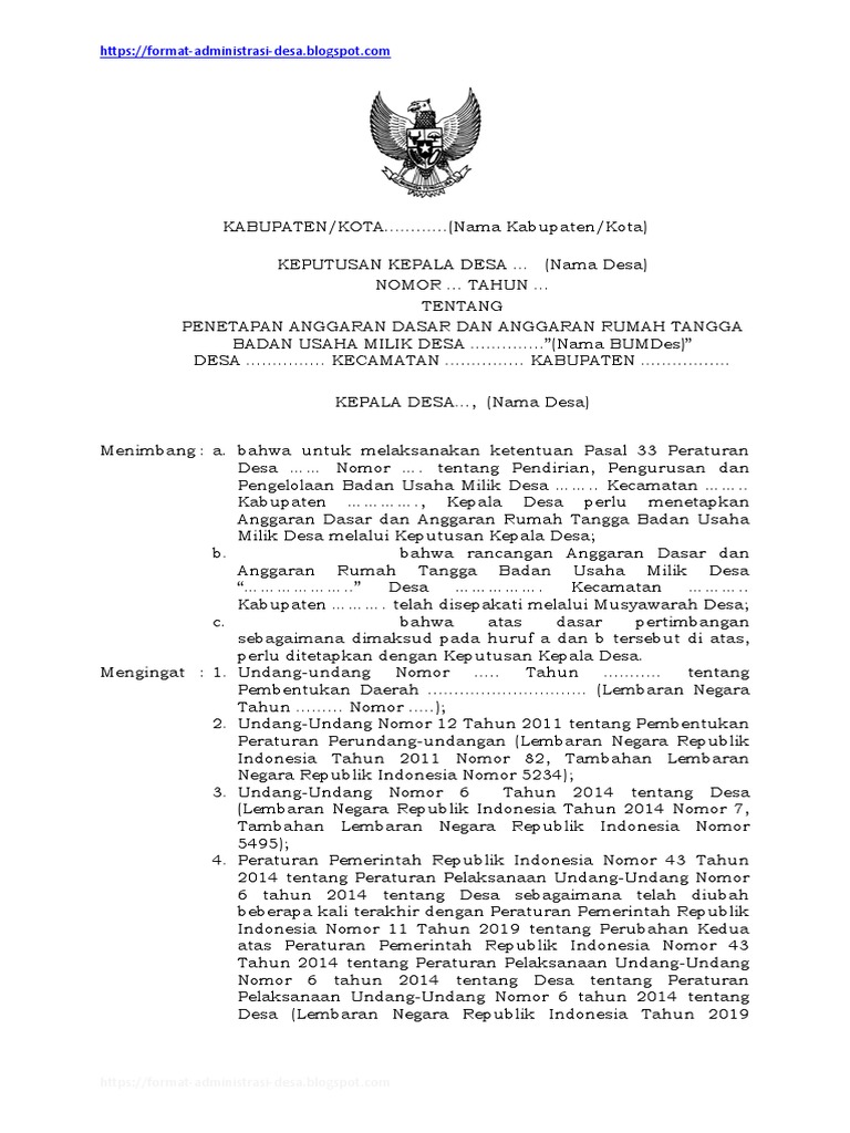 7.a SK Penetapan Anggaran Dasar Dan Anggaran Rumah Tangga Bumdes | PDF