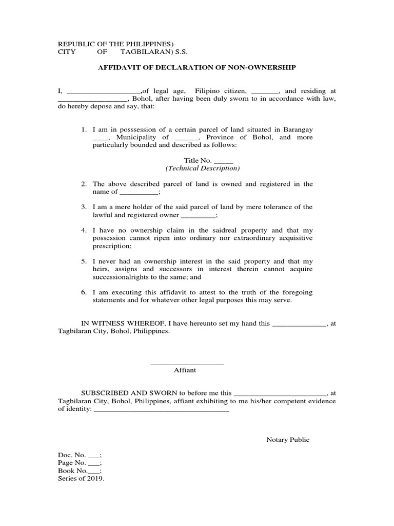 Affidavit of Declaration of Non-Ownership: (Technical Description) | PDF