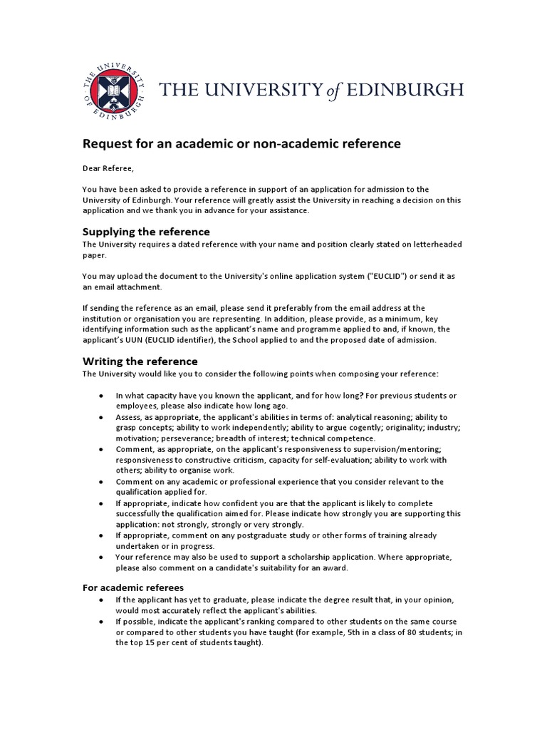 Request For An Academic or Non-Academic Reference | PDF | Postgraduate ...