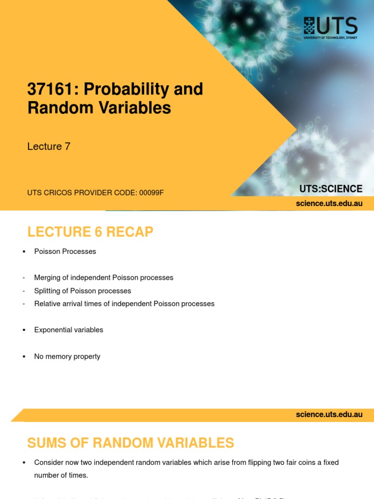 37161: Probability and Random Variables: Uts:Science | PDF | Integer ...