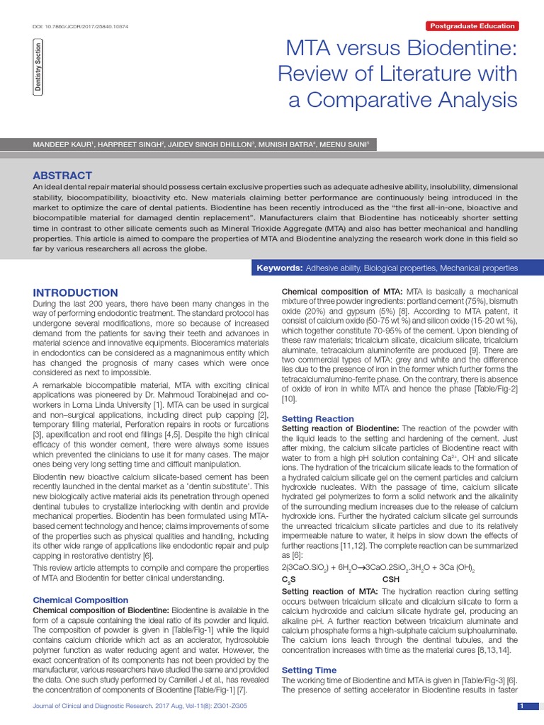 MTA Versus Biodentine: Review of Literature With A Comparative Analysis ...