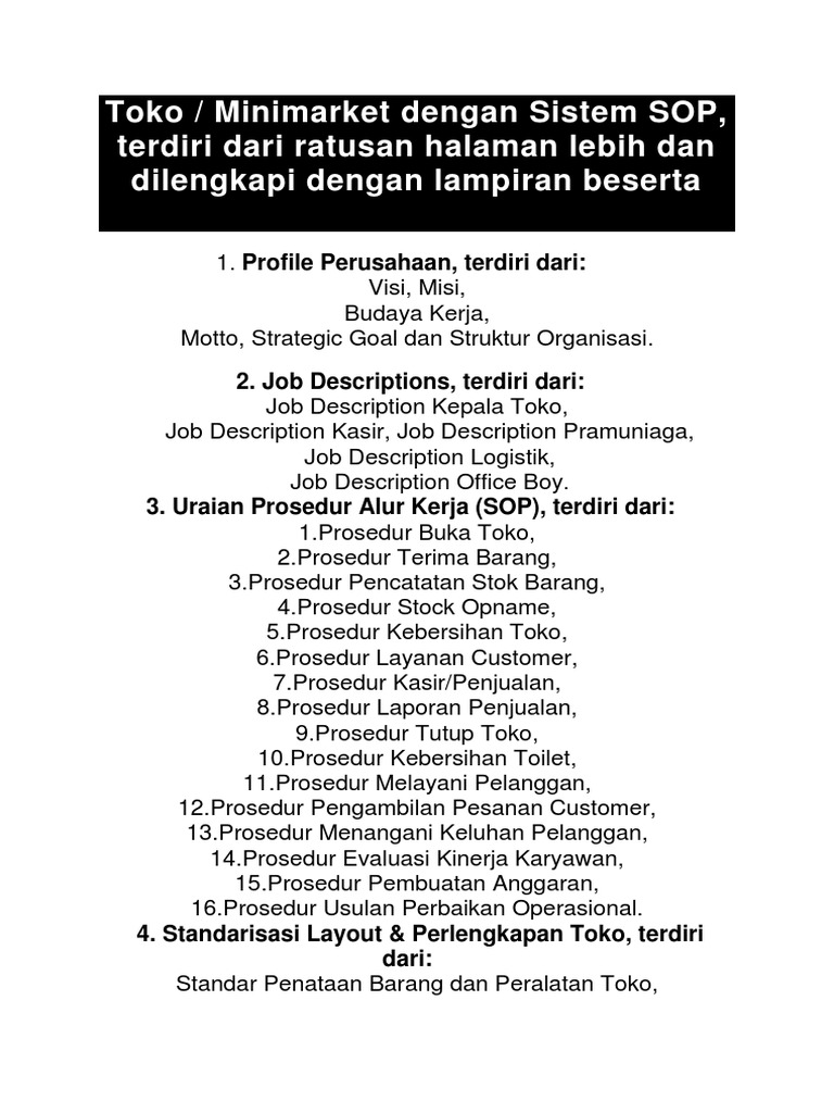 SOP Toko Retail dan Minimarket Lengkap | PDF