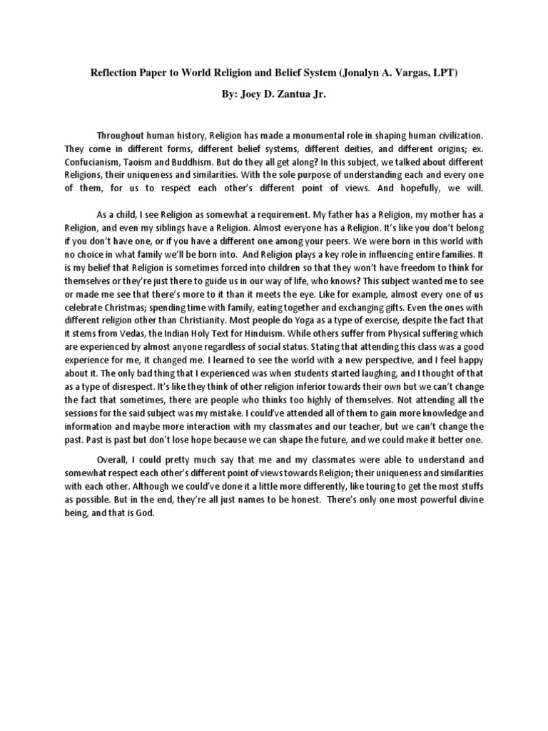 Reflection Paper To World Religion and Belief System | PDF | Religious ...