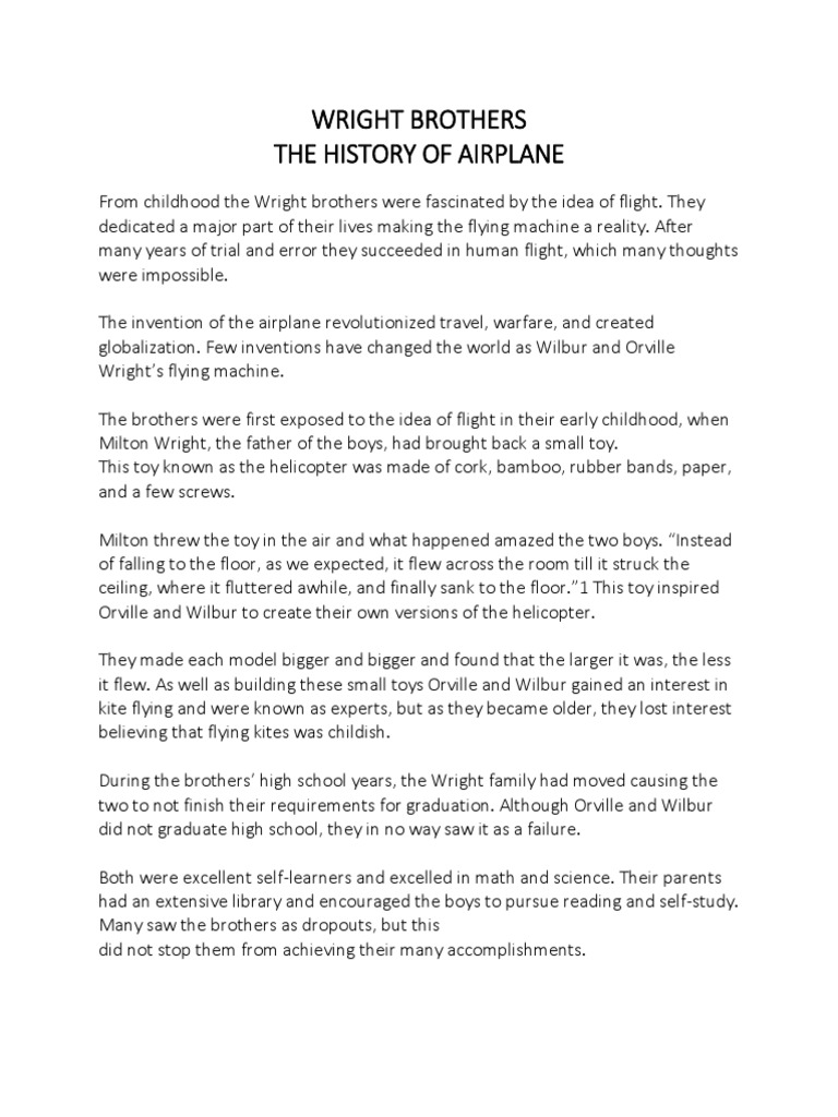 Wright Brothers The History Of Airplane Pdf Wright Brothers Aviation
