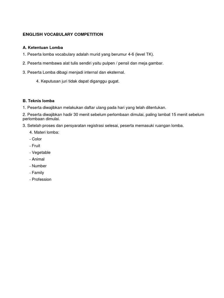 English Vocabulary Competition | PDF