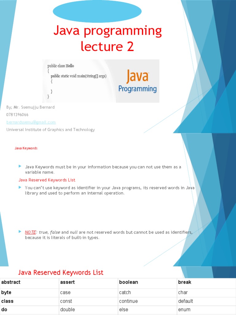 Java Programming: by Mr. Ssemujju Bernard 0781396066 | PDF | Reserved ...
