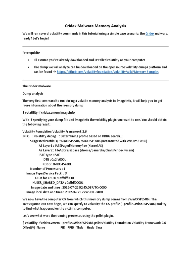 Cridex Malware Memory Analysis | PDF | Windows Registry | Malware
