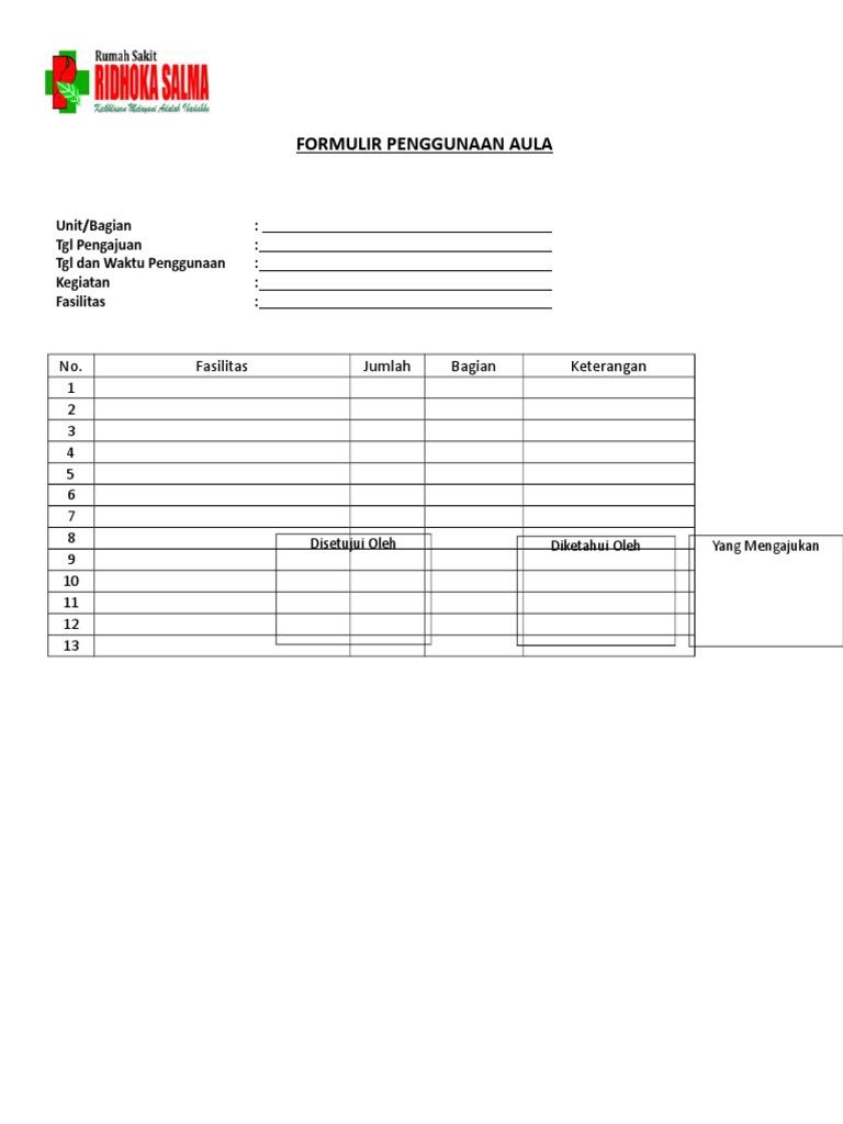 Formulir Penggunaan Aula PTP | PDF | Teknologi & Rekayasa