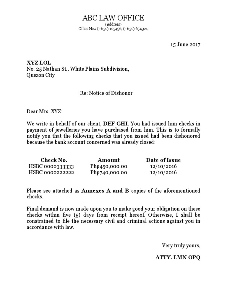 Notice of Dishonor | PDF