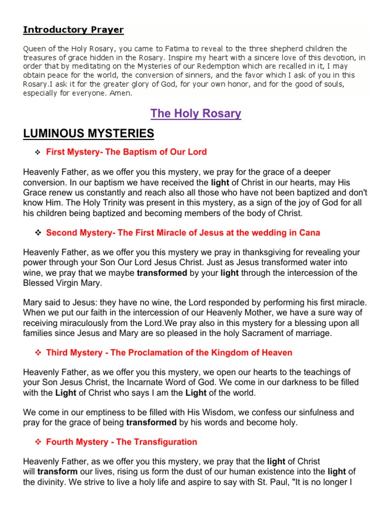 Luminous Mysteries: The Holy Rosary | PDF | Sacred Mysteries | Rosary