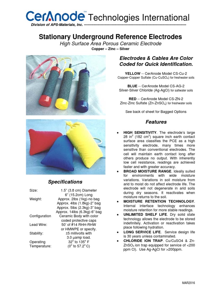 Technologies International: Stationary Underground Reference Electrodes | PDF | Silver | Materials