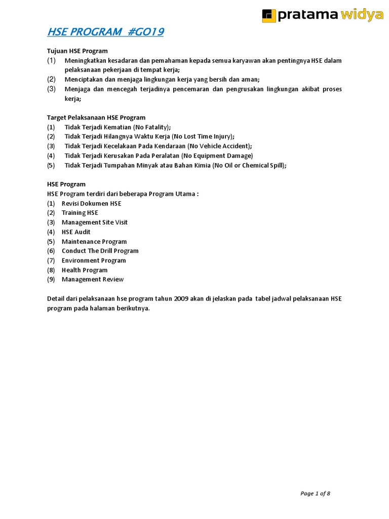 HSE Program PT Pratama Widya | PDF