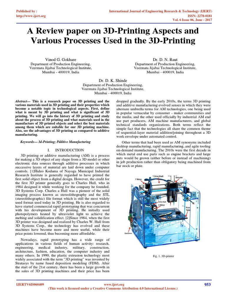 3D Printing Research Paper - Various Aspects PDF | PDF | 3 D Printing ...