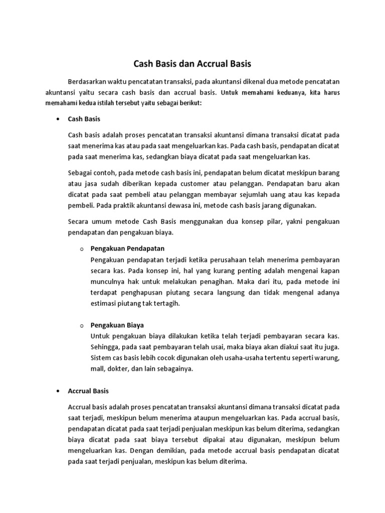 Metode Pencatatan Keuangan Cash Basis Dan Accrual Basis | PDF ...