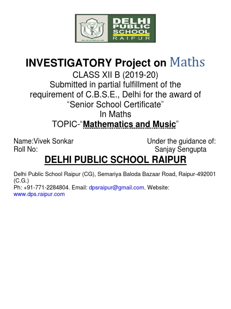 Maths: INVESTIGATORY Project On | PDF | Teaching Mathematics | Behavior ...