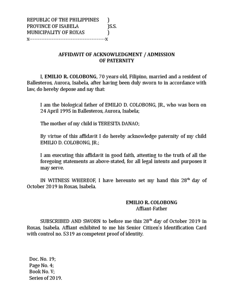 ..Affidavit of Acknowledgment of Paternity | PDF