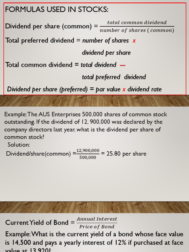 Dividend Per Share (Common) Total Preferred Dividend Number of Shares ...