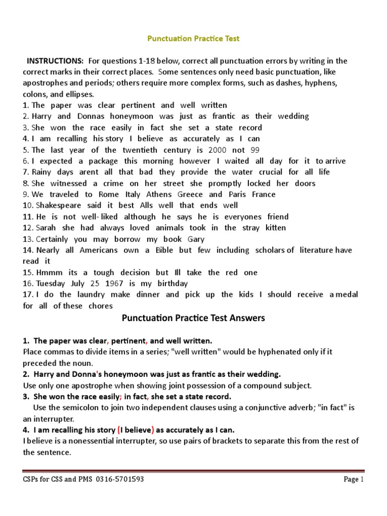 Punctuation Practice Test | Download Free PDF | Comma | Syntax