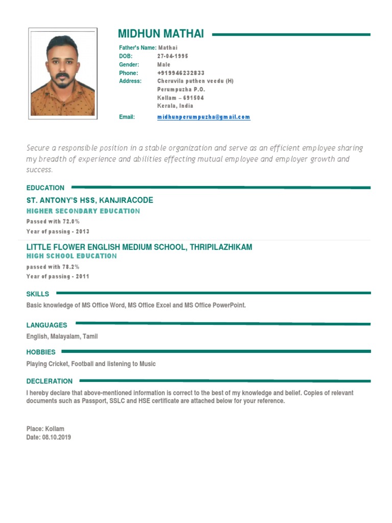Midhun Mathai Resume | PDF