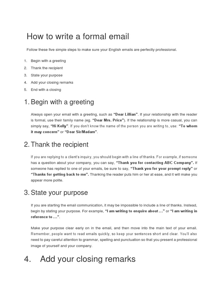 How to write a formal email: 1. Begin with a greeting | Proofreading ...