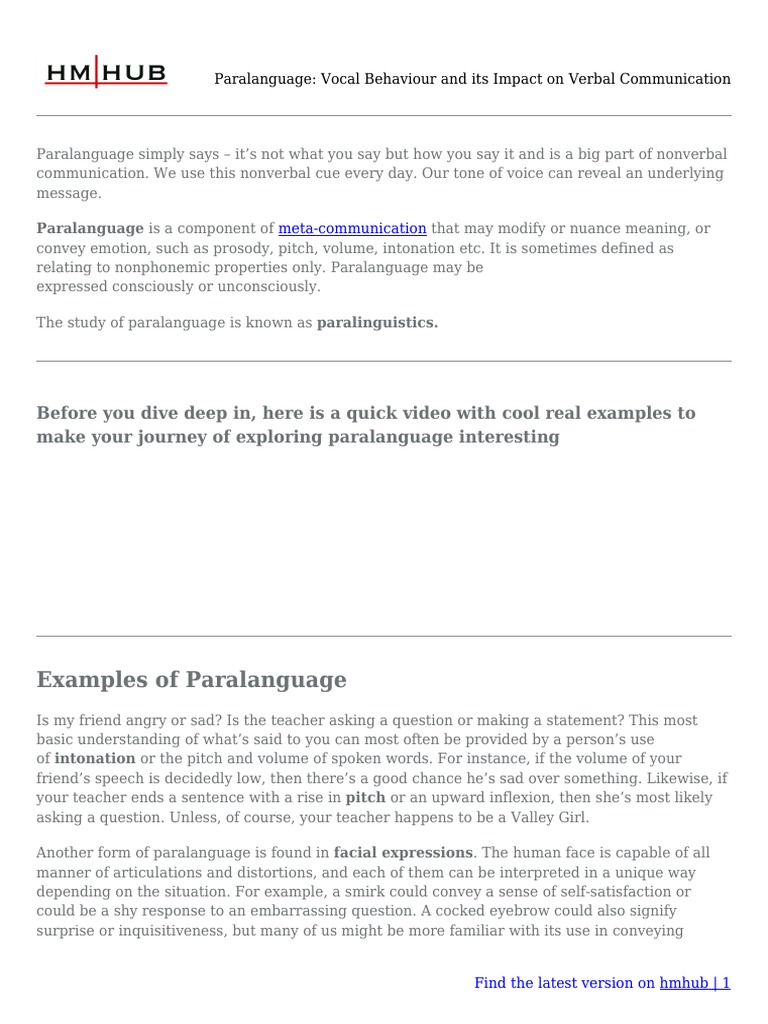 Paralanguage - Vocal Behaviour and Its Impact On Verbal Communication ...