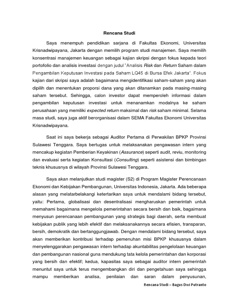 Contoh Essay Rencana Studi S2 | PDF | Karier & Perkembangan