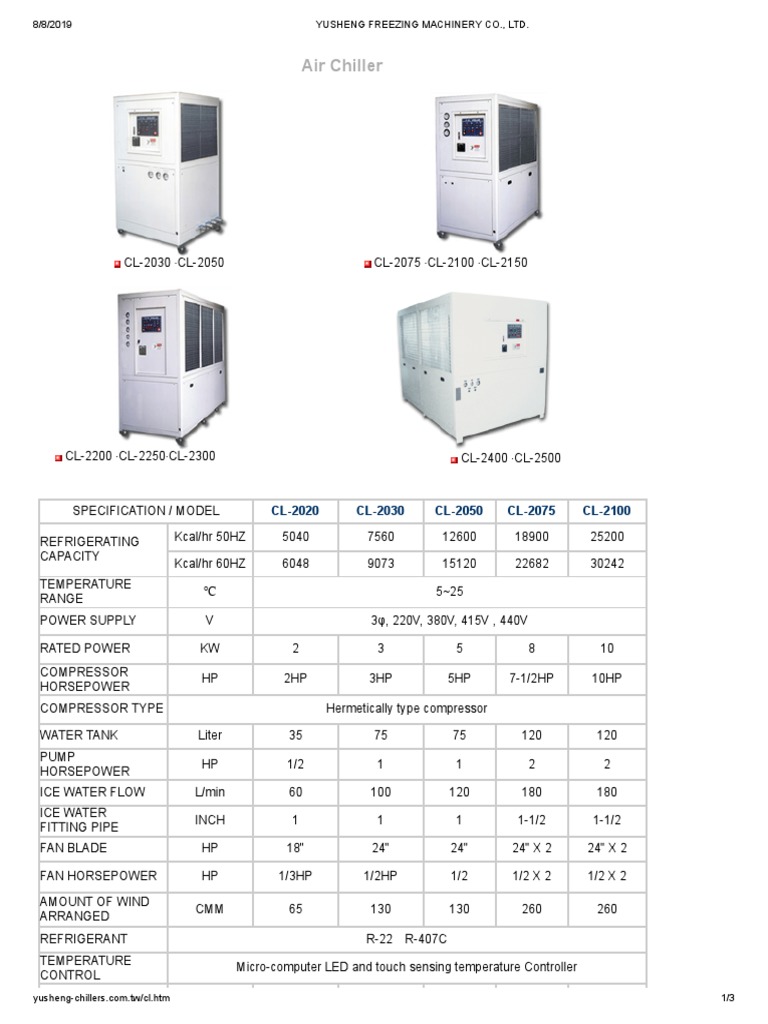 Air Chiller CL-2200 Datasheet | PDF | Horsepower | Refrigeration