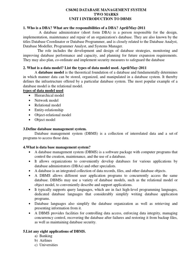 2 Marks Questions and Answers | PDF | Database Index | Databases