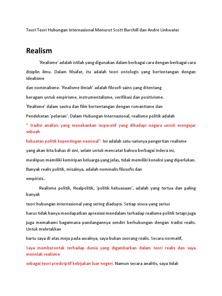 Teori Realisme dalam Hubungan Internasional | PDF