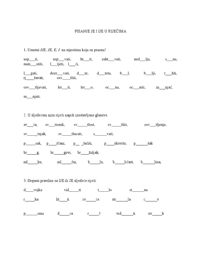Pisanje Je I Ije | PDF