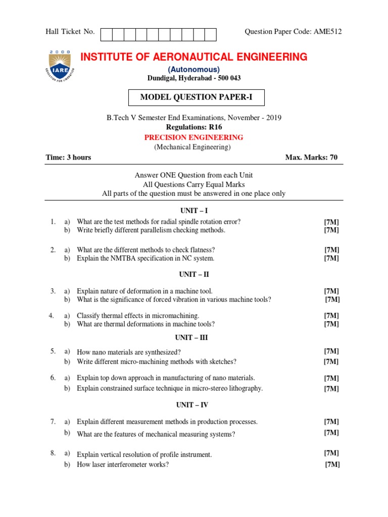Institute of Aeronautical Engineering: Model Question Paper-I | PDF ...