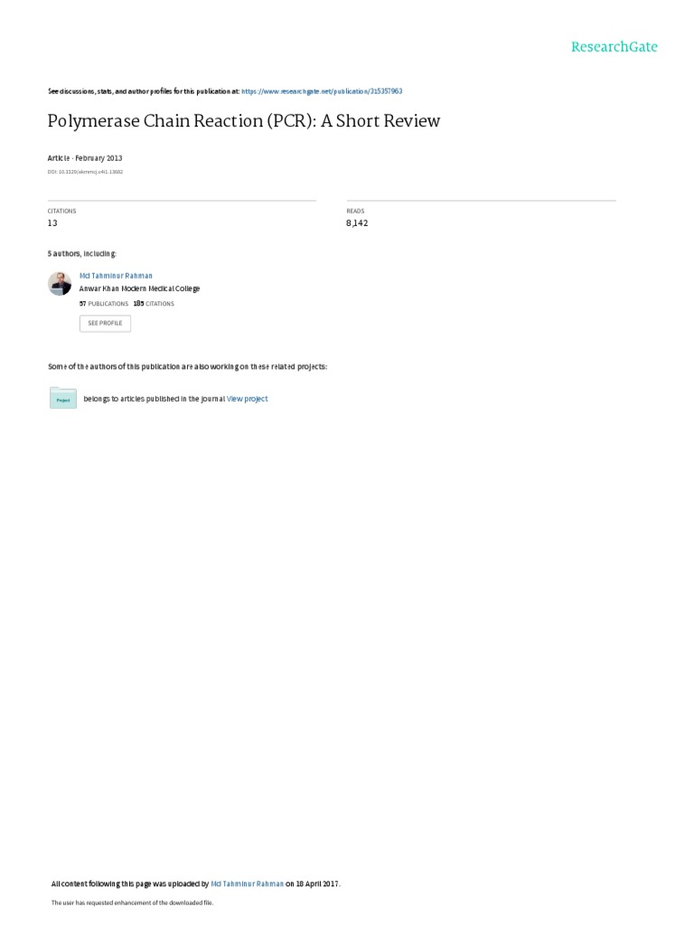 Polymerase Chain Reaction (PCR) : A Short Review: February 2013 | PDF ...