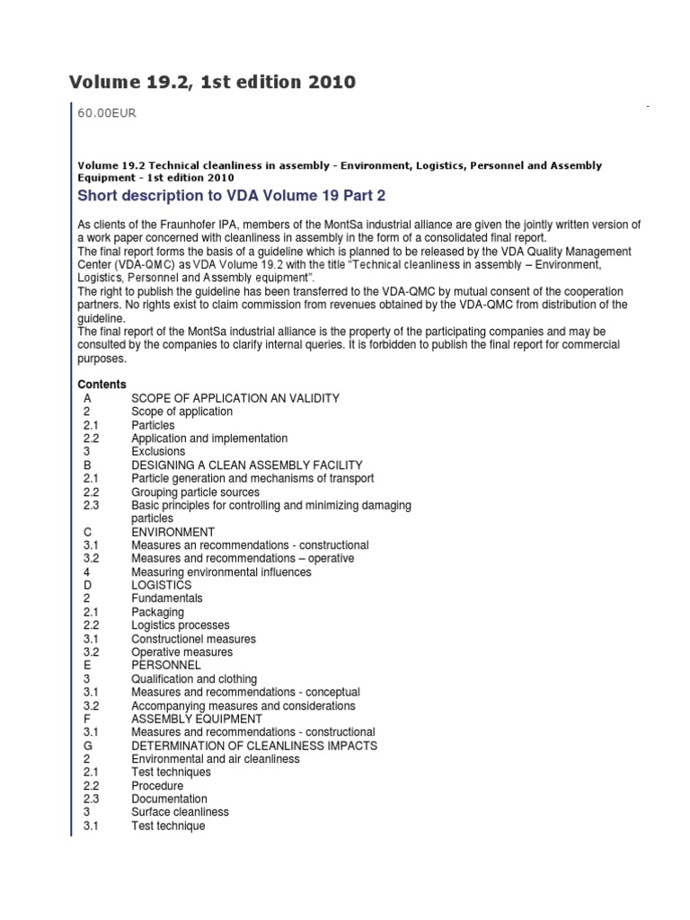 VDA 19 - Technical Cleaniness | PDF | Logistics | System