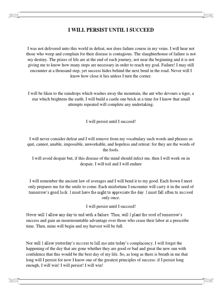 I Will Persist Until I Succeed | PDF