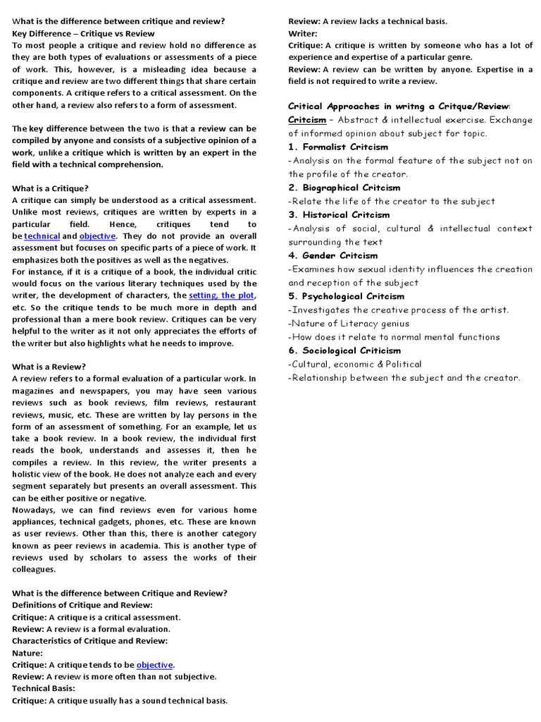 The Difference Between Critique and Review | PDF | Expert | Criticism