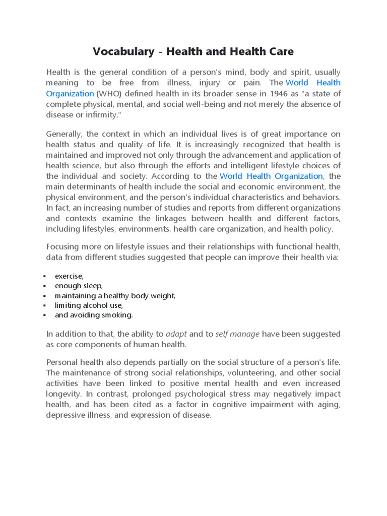 Vocabulary - Health and Health Care | PDF | Medicine | Clinical Medicine