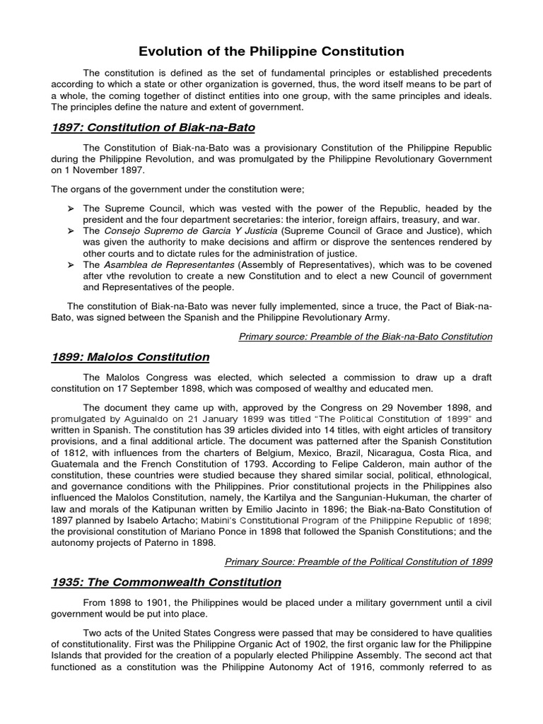 Evolution of The Philippine Constitution | PDF | President Of The ...
