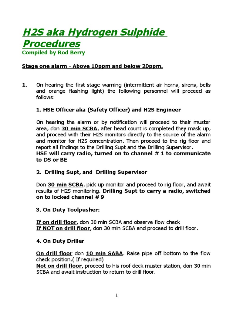 H2S Aka Hydrogen Sulphide Procedures Taken From An of | PDF | Nature