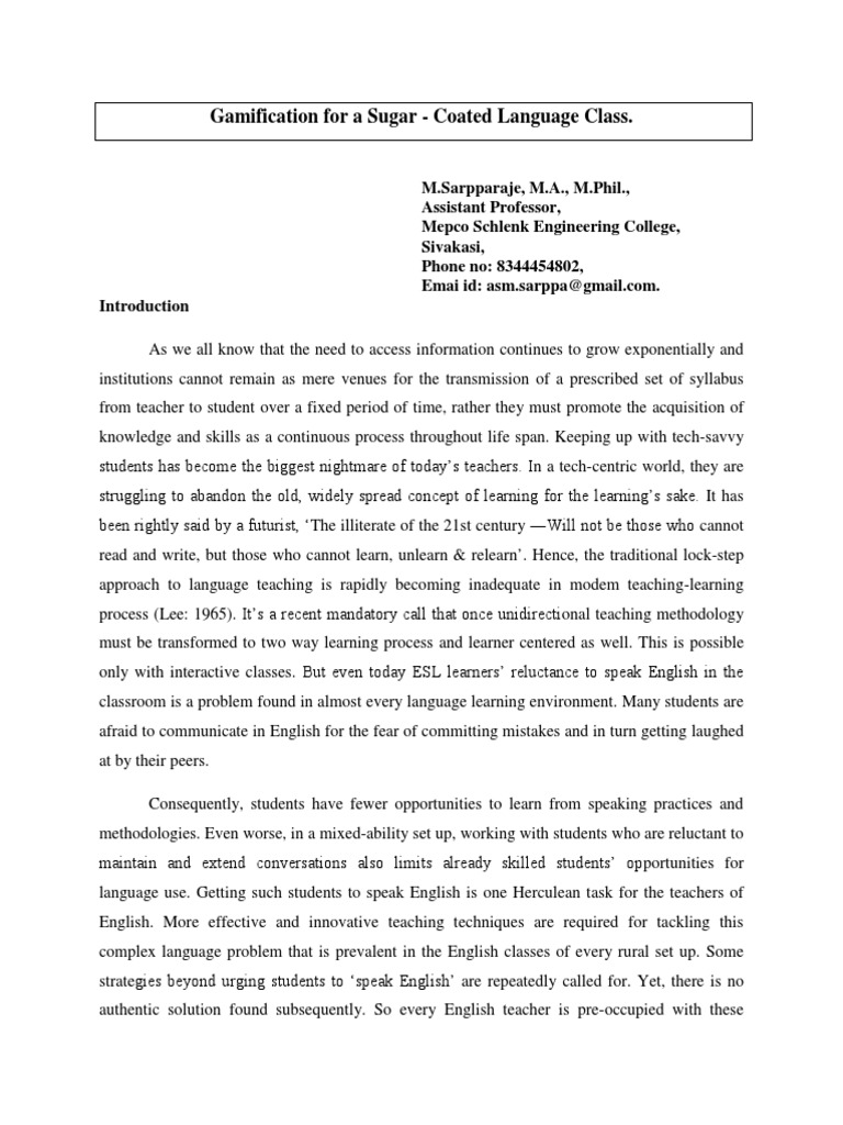 Gamification For A Sugar - Coated Language Class | PDF | English As A ...