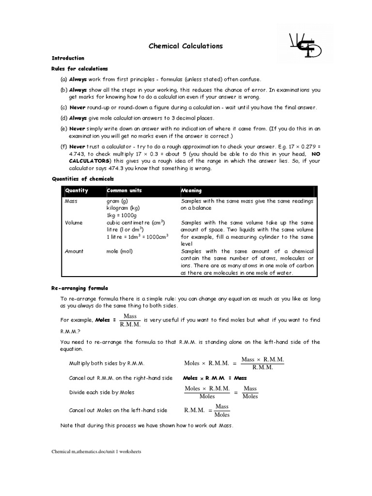 Chemical Calculations 1 | PDF | Molecules | Mole (Unit)