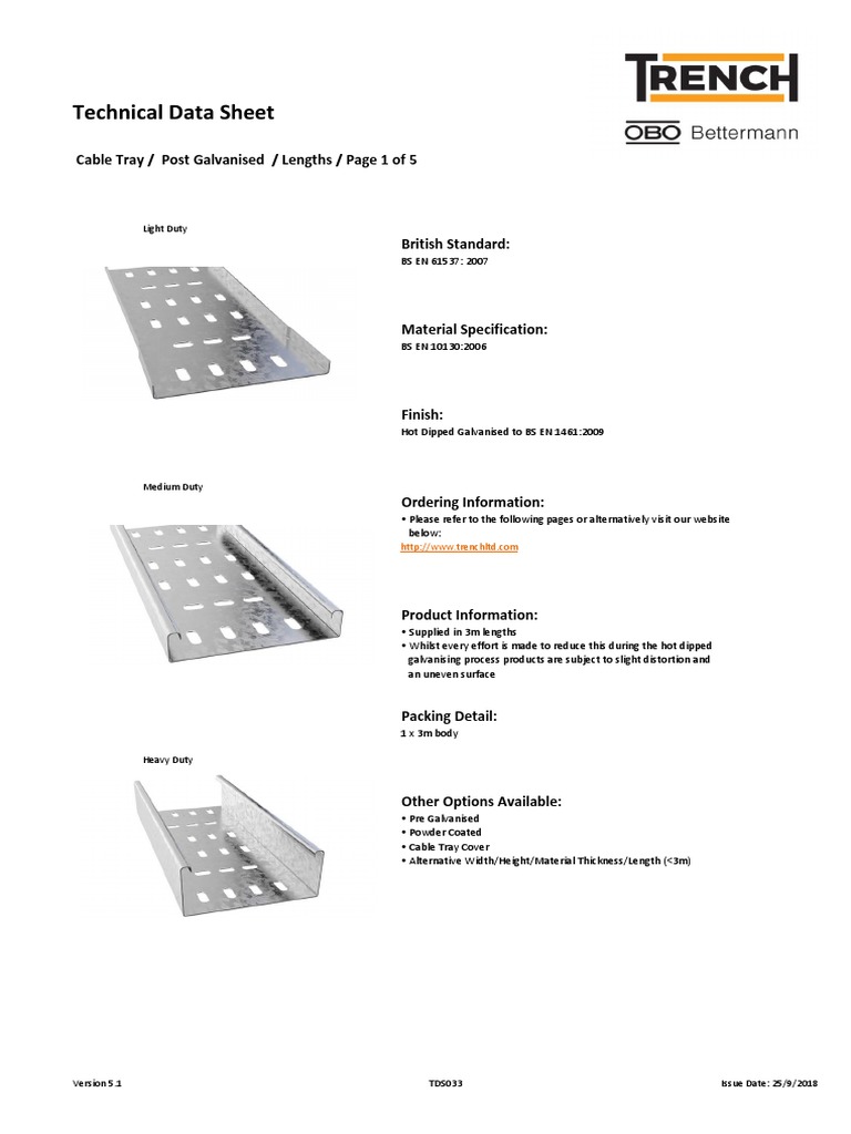 Tds033 Post Galv Tray Lengths v5.1 1 | PDF | Galvanization | Nature